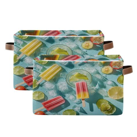 Popsicles And Fruit Slices Foldable Storage Basket Canvas Fabric