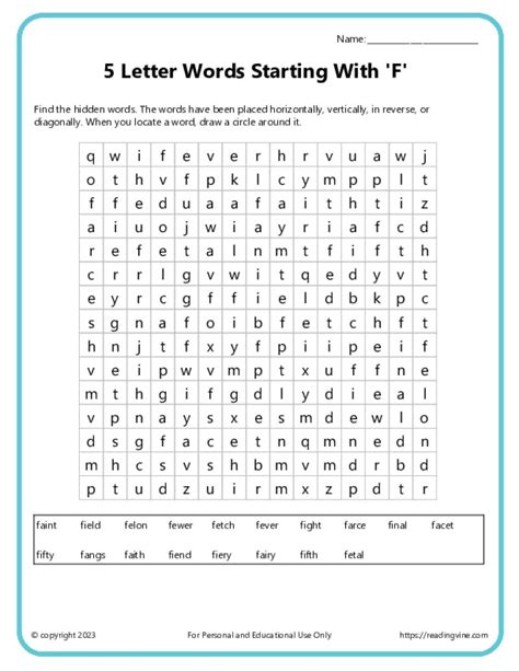 5 Letter Words Starting With F Word Search 2 Image ReadingVine