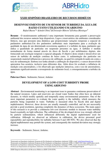Pdf Development Of A Low Cost Turbidity Probe Using Arduino