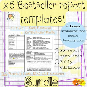 X5 Bestseller Speech Therapy Report Template BUNDLE CELF P 3 CELF 5 DEAP