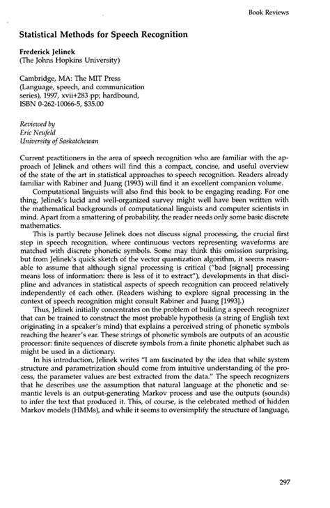 Pdf Review Of Statistical Methods For Speech Recognition By