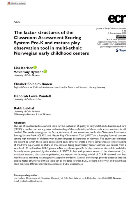 Pdf The Factor Structures Of The Classroom Assessment Scoring System