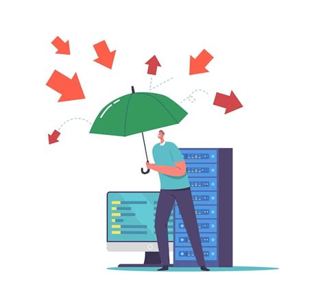 Premium Vector Man With Umbrella Protect Computer From Virus Or