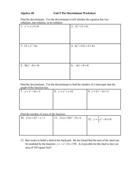 10 Free Printable Discriminant Worksheets For Students Worksheets