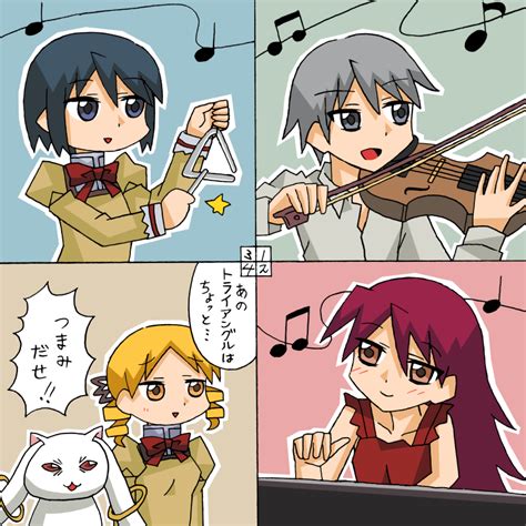 Miki Sayaka Sakura Kyouko Tomoe Mami Kyubey And Kamijou Kyousuke
