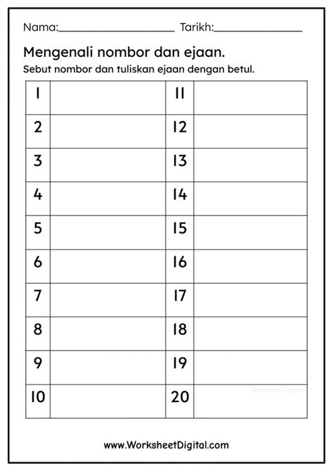 Nombor 0 Hingga 10 Interactive Worksheet Riset