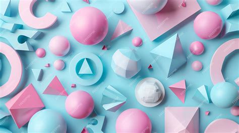 Pastel Pink And Blue Geometric Shapes On A Light Blue Background
