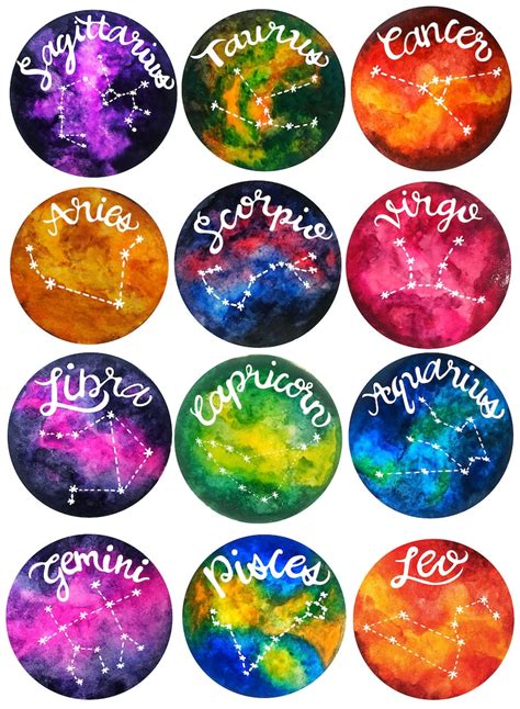 Zodiac Stickers Watercolor Zodiac Stickers For Hydroflask Etsy