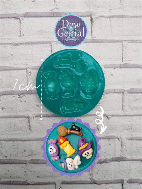 Molde De Silicona Halloween Fantasma Dulce Escoba Gato X5 DG 1207