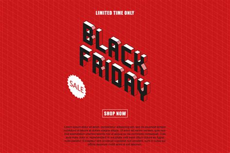 블랙 프라이데이 세일 배너 디자인 템플릿은 빨간색 배경에 심플한 플랫 컬러와 아이소메트릭 스타일로 디자인 홍보 벡터 일러스트는 쉽게 편집하고 사용자 정의 할 수 있습니다