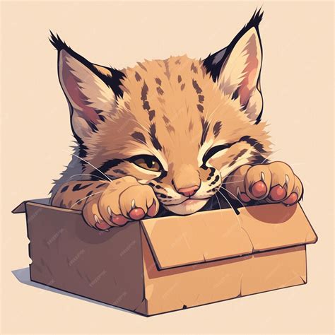 Desert Lynx Cat Exploring A Cardboard Box Premium Ai Generated Vector