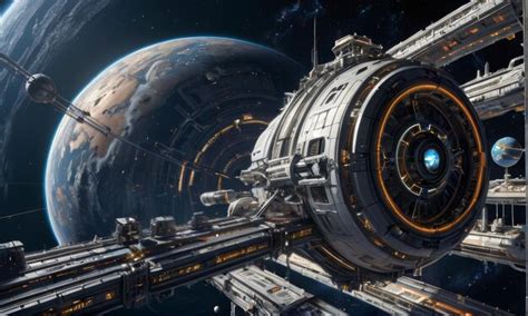 Futuristic Space Station Orbiting Earth Premium Ai Generated Image