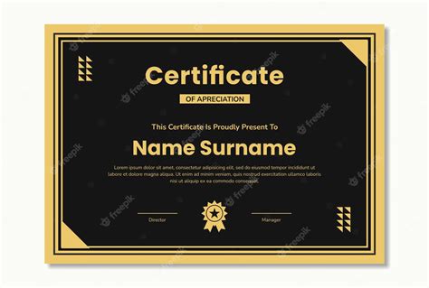 럭셔리 블랙 골드 인증서 템플릿 디자인 프리미엄 벡터