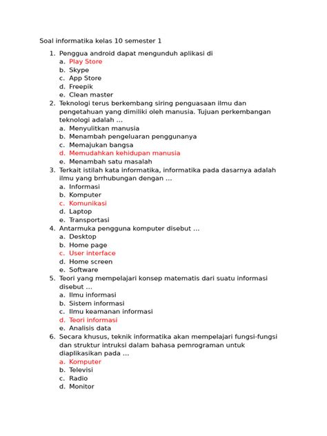Soal Informatika Kelas 10 Pdf