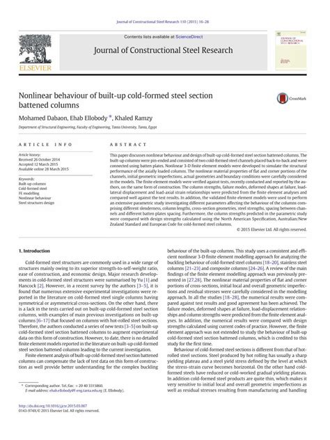 Pdf Nonlinear Behaviour Of Built Up Cold Formed Steel Section