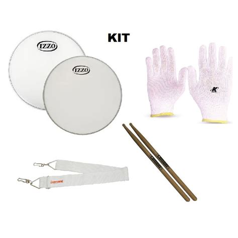 Kit Pele Batida E Resposta Caixa Tarol Fanfarra Par Baqueta