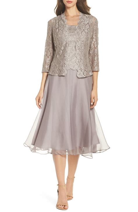 Alex Evenings Lace Bodice Tea Length Dress With Jacket Regular