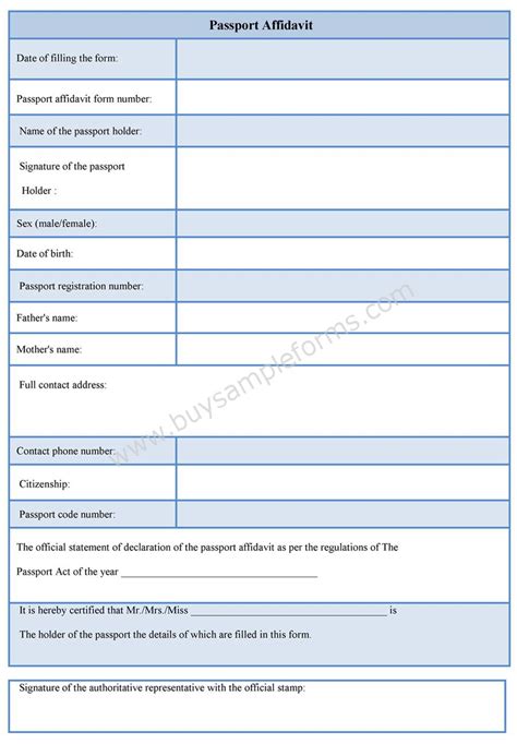 Passport Affidavit Form Sample Forms
