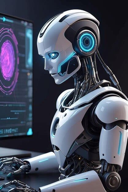 Premium Photo Machine Learning Concept 3d Rendering Robot With Education Hud Interface