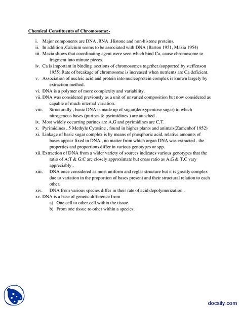 Chemical Constituents Of Chromosome Bioinformatics And Genetics Handout