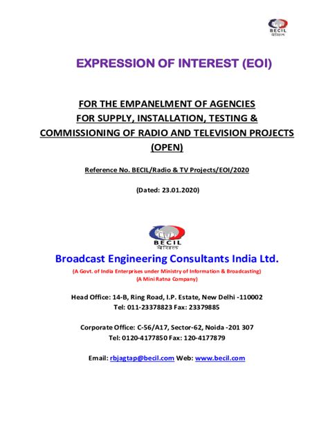 Fillable Online Notice Inviting Expression Of Interest EOI For
