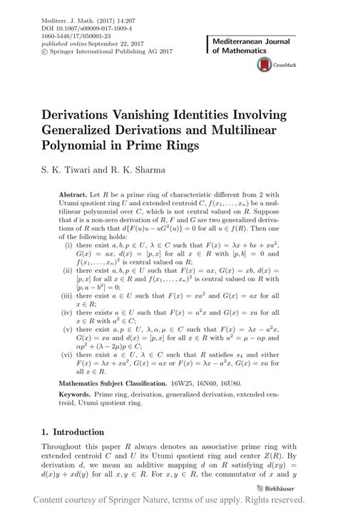 Derivations Vanishing Identities Involving Generalized Derivations And