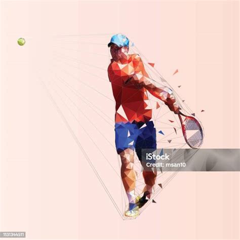 테니스 선수 고립 된 낮은 폴 리 벡터 일러스트 레이 션 테니스를 즐기는 남자 개별 여름 스포츠 활동적인 사람들 테니스에 대한 스톡 벡터 아트 및 기타 이미지 Istock