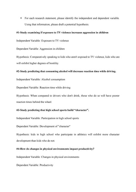 Independent Variable Notes For Each Research Statement Please