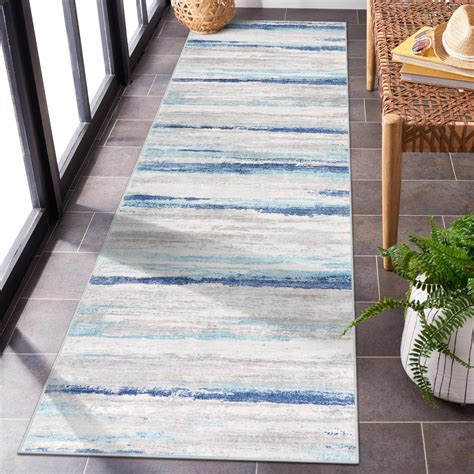 Uphome Abstract Bedroom Runner Rug 2x6 Modern Blue Striped Runner Rug