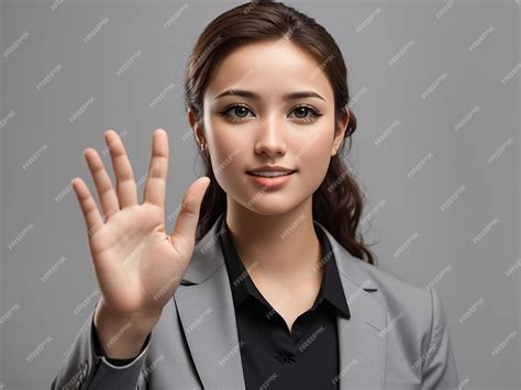 Premium Ai Image A Sign Language Teaching Interpreter On A Clean Gray Background