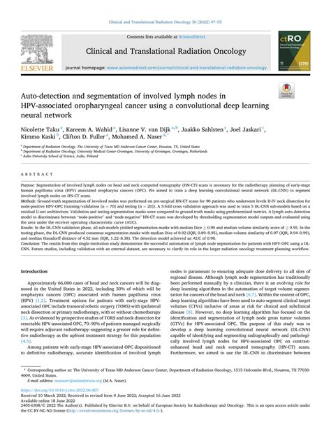 Pdf Auto Detection And Segmentation Of Involved Lymph Nodes In Hpv