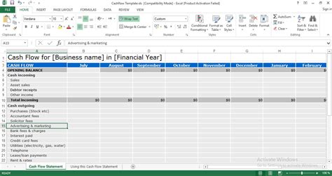 Cash Flow Statement Excel Template
