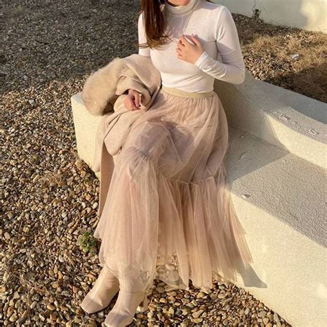 비비안느 3겹 시스루 캉캉 발레리나 쉬폰 레이스 샤 스커트