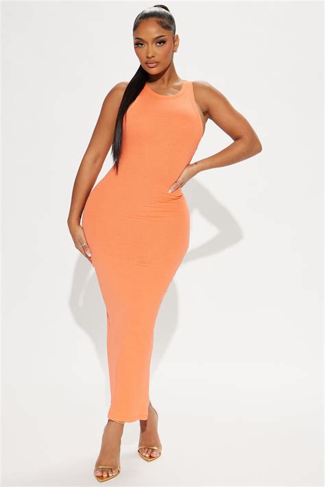 Danielle Ribbed Maxi Dress Orange Fashion Nova