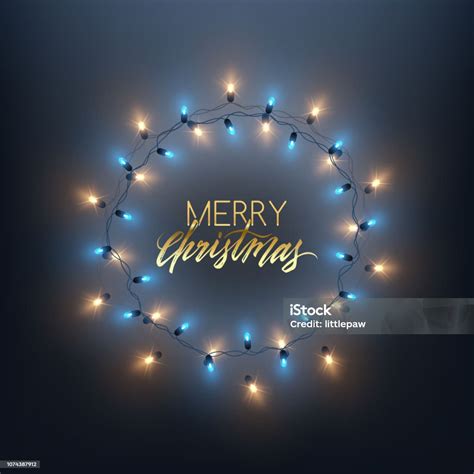 행복 한 새 해 메리 크리스마스 Led 램프 빛 화 환 벡터 일러스트 레이 션 0명에 대한 스톡 벡터 아트 및 기타 이미지 0명 12월 1월 Istock