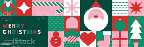 Christmas Icons Elements With Geometric Seamless Pattern For Wrapping