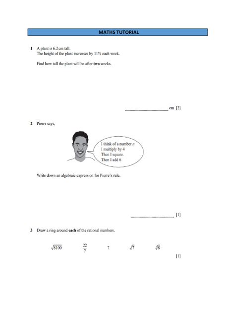 Maths Tutorial Pdf