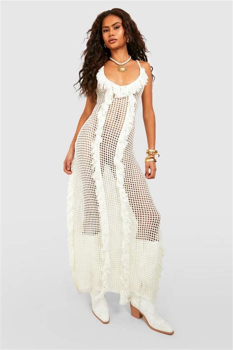 Crochet Fringed Cover Up Beach Maxi Dress Boohoo