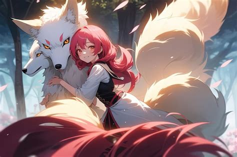 Menina Lobo E Raposa Híbrido Humano Manga Ilustração Estilo Anime