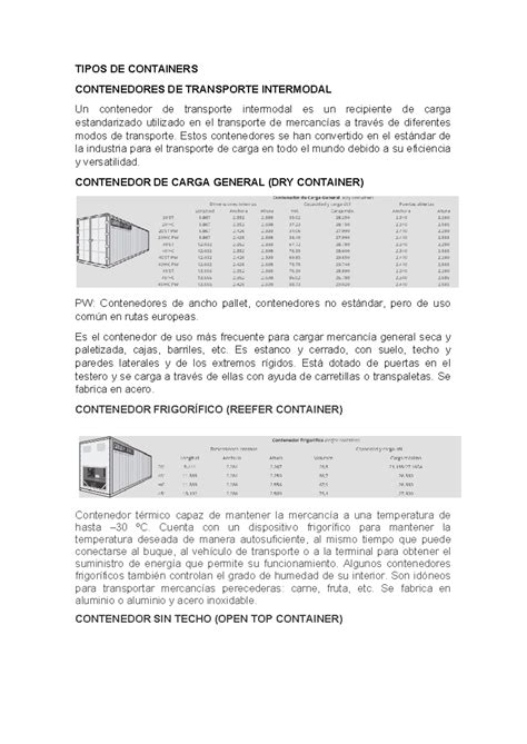 Tipos De Containers Tipos De Containers Contenedores De Transporte