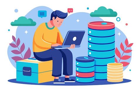 A Man Is Focused On Backing Up His Digital Data While Sitting Next To