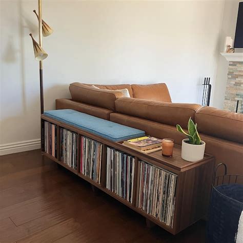 Hifi Vinyl Storage Bench With Component Shelf With Mid Century Modern Stylings Etsy