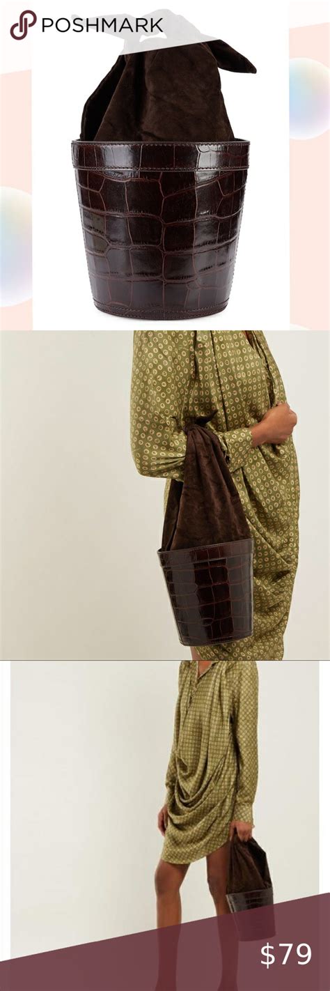 STAUD Britt Crocodile Effect Leather Bucket Bag In Brown Clothes
