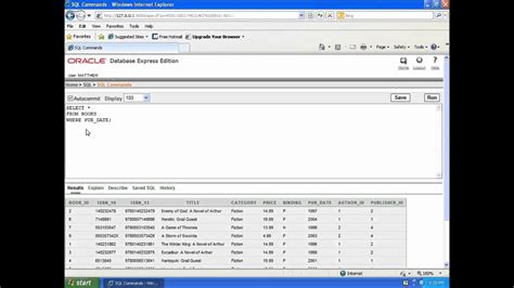 sql with oracle 10g xe using in and between with select youtube