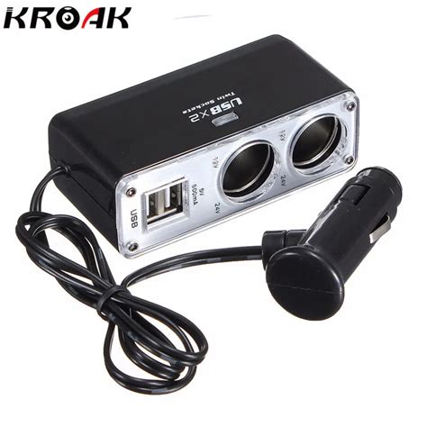 Usb 2 Port 2 Way Car Power Adapter Cigarette Lighter Socket Splitter