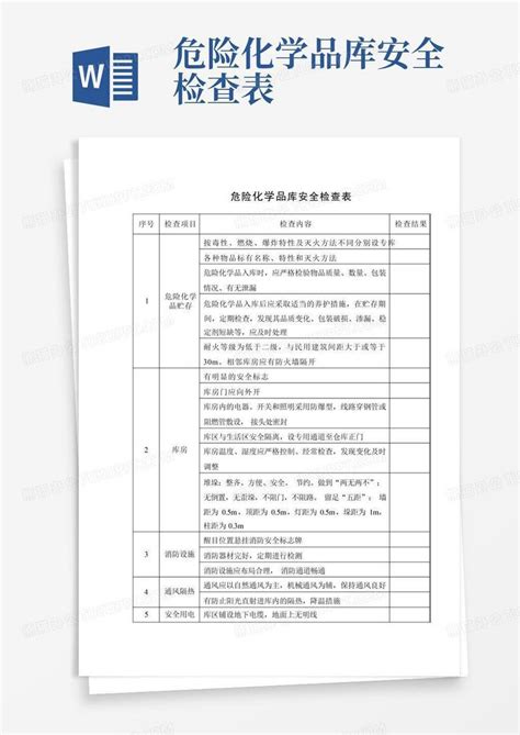 危险化学品库安全检查表word模板下载编号lgdezmwy熊猫办公