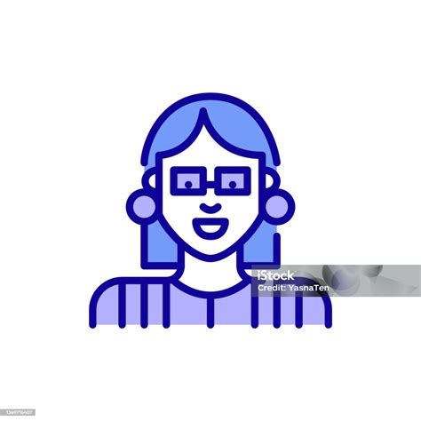 예쁜 젊은 여자 와 밥 헤어 스타일 안경과 줄무늬 셔츠를 입고 픽셀 완벽 편집 스트로크 색상 아이콘 T 셔츠에 대한 스톡 벡터 아트 및 기타 이미지 Istock