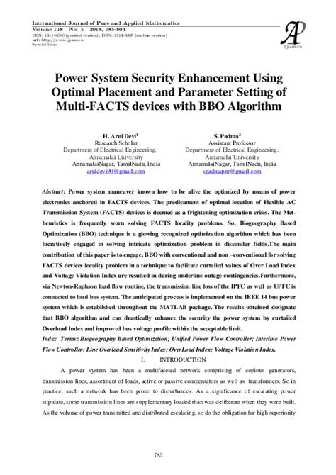 Pdf Power System Security Enhancement Using Optimal Placement And Parameter Setting Of Multi
