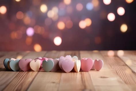 Premium AI Image A Group Of Small Hearts Sitting On Top Of A Wooden