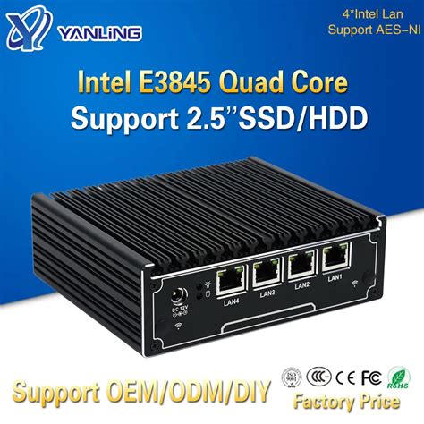 Yanling Hot Sale Intel Celeron E3845 Quad Core Mini Server 4 Lan Ports